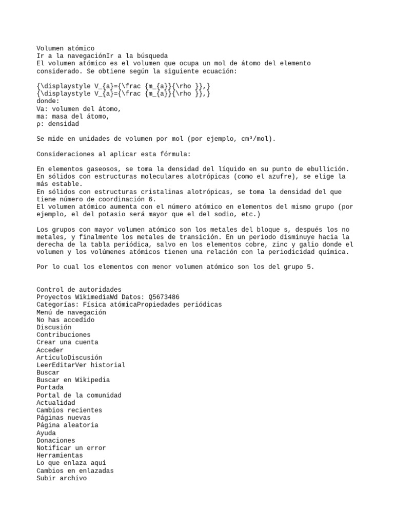 Volumen Atomico | PDF | Wikipedia | Enlace químico