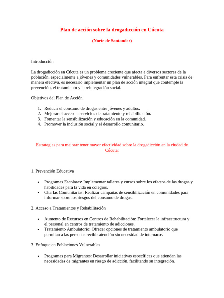 Plan de Acción contra la Drogadicción en Cúcuta | PDF | La dependencia ...