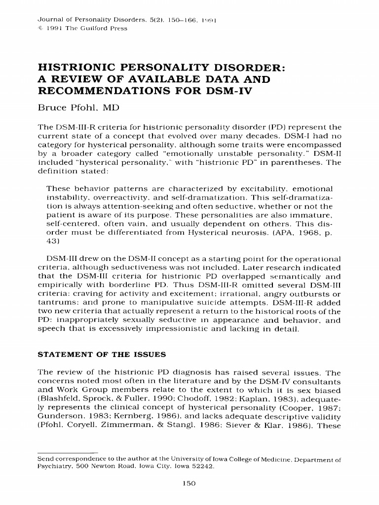 Histrionic: Personality Disorder: A Review of Available Data and ...