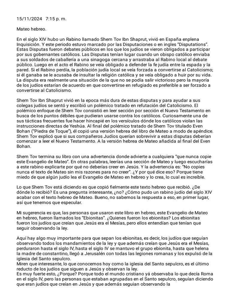 Los Ebionitas y El Mateo Hebreo | PDF | Evangelio de Mateo | Jesús