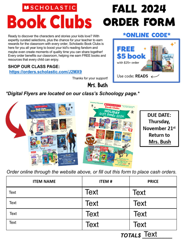 Scholastic Book Order Form FALL 2024 | PDF | Books