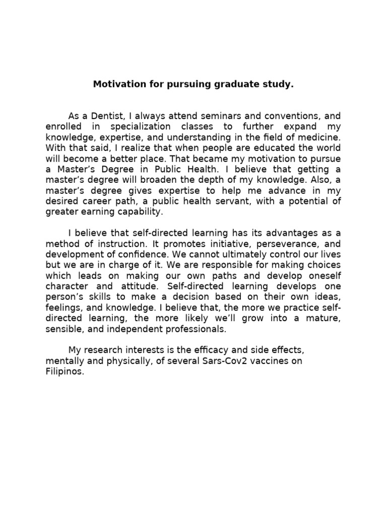 Motivation For Pursuing Graduate Study | PDF