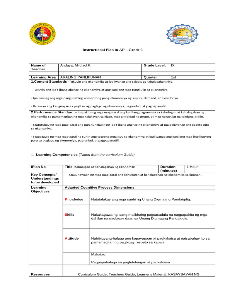 Instructional Plan in AP | PDF