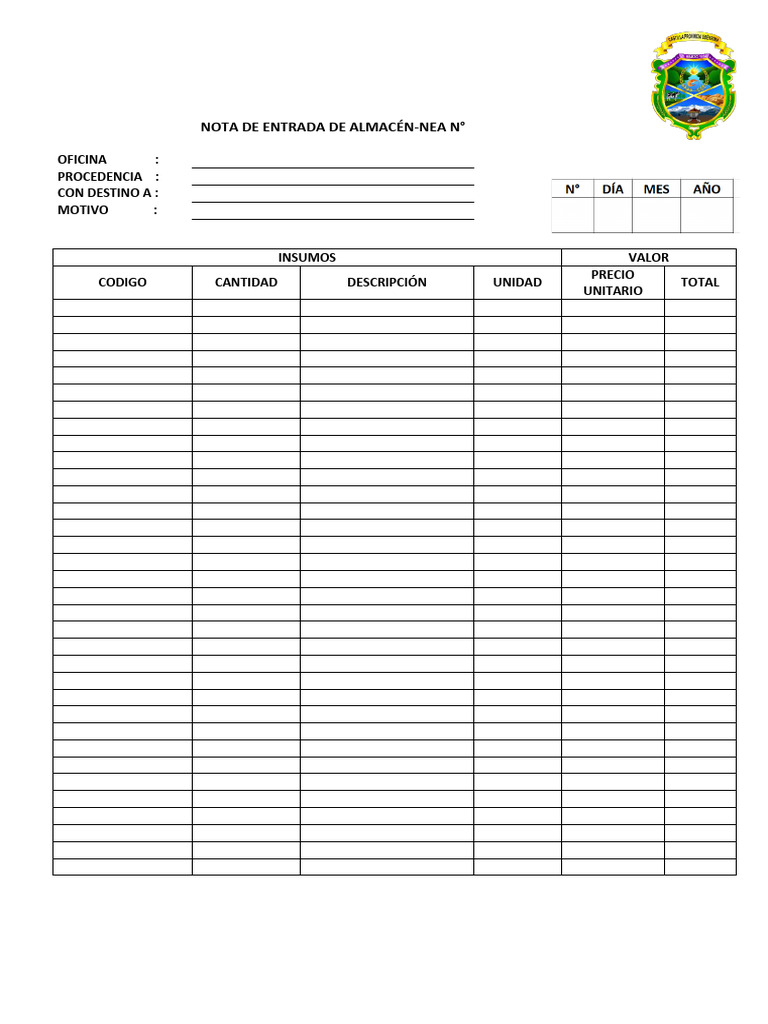 Formato de Nota de Entrada al Almacén | PDF