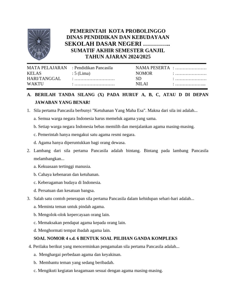 Soal Sas Pancasila | PDF | Karier & Perkembangan | Olahraga & Rekreasi