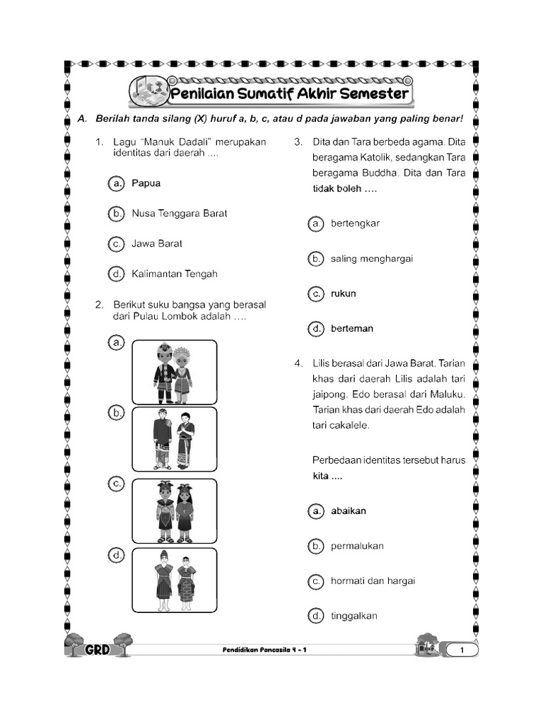 04 - Pendidikan Pancasila 4 SD Merdeka - Penilaian Sumatif Akhir Semester | PDF