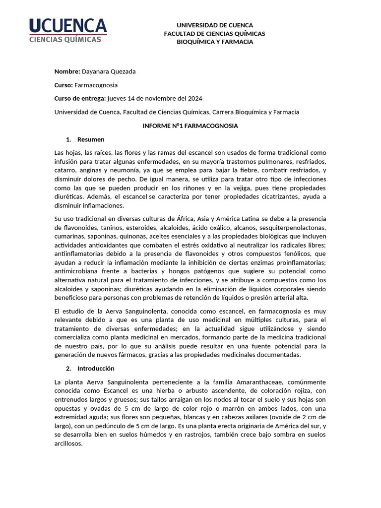 Uso medicinal del escancel en farmacognosia | PDF | Resfriado comun | Agua