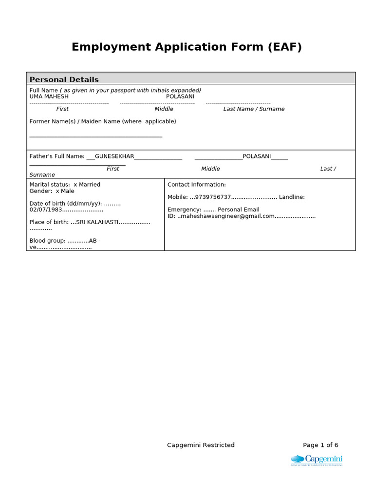 Employment Application Form-India-Complete | PDF | Employment