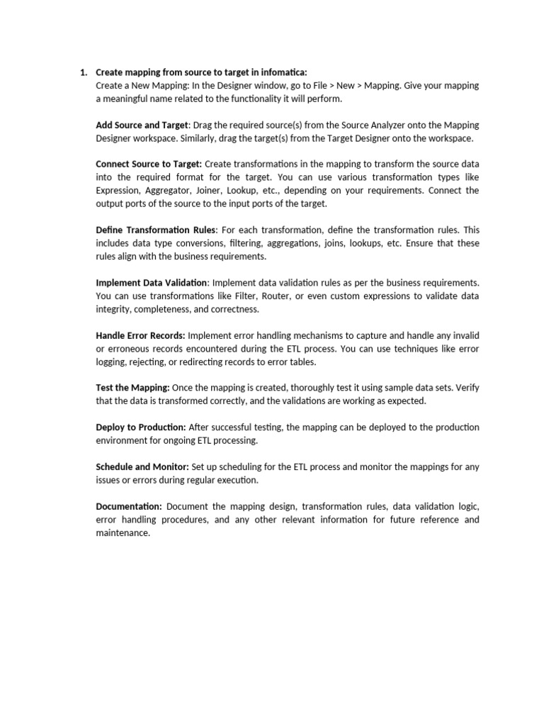 Create Mapping From Source To Target in Infomatica | PDF