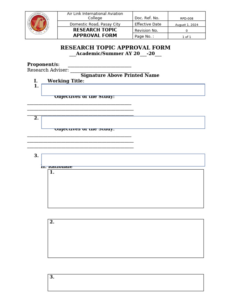 RPD 008 Research Topic Approval Form | PDF | Finance & Money Management