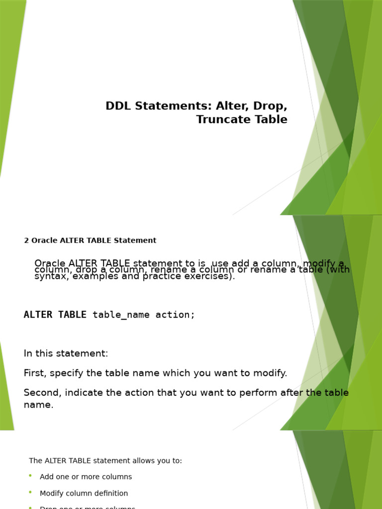 DDL Statements Alter Drop Truncate Table | PDF | Information Retrieval | Computer Data