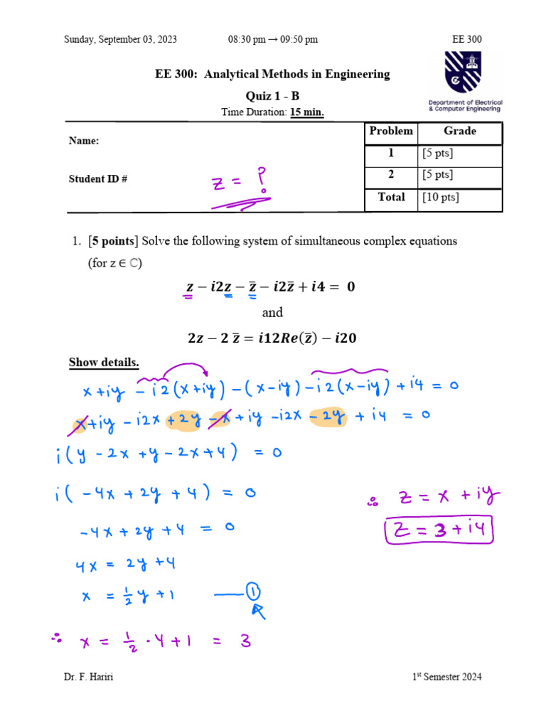 Engineering Quiz: Complex Analysis | PDF | Mathematical Objects | Mathematical Analysis