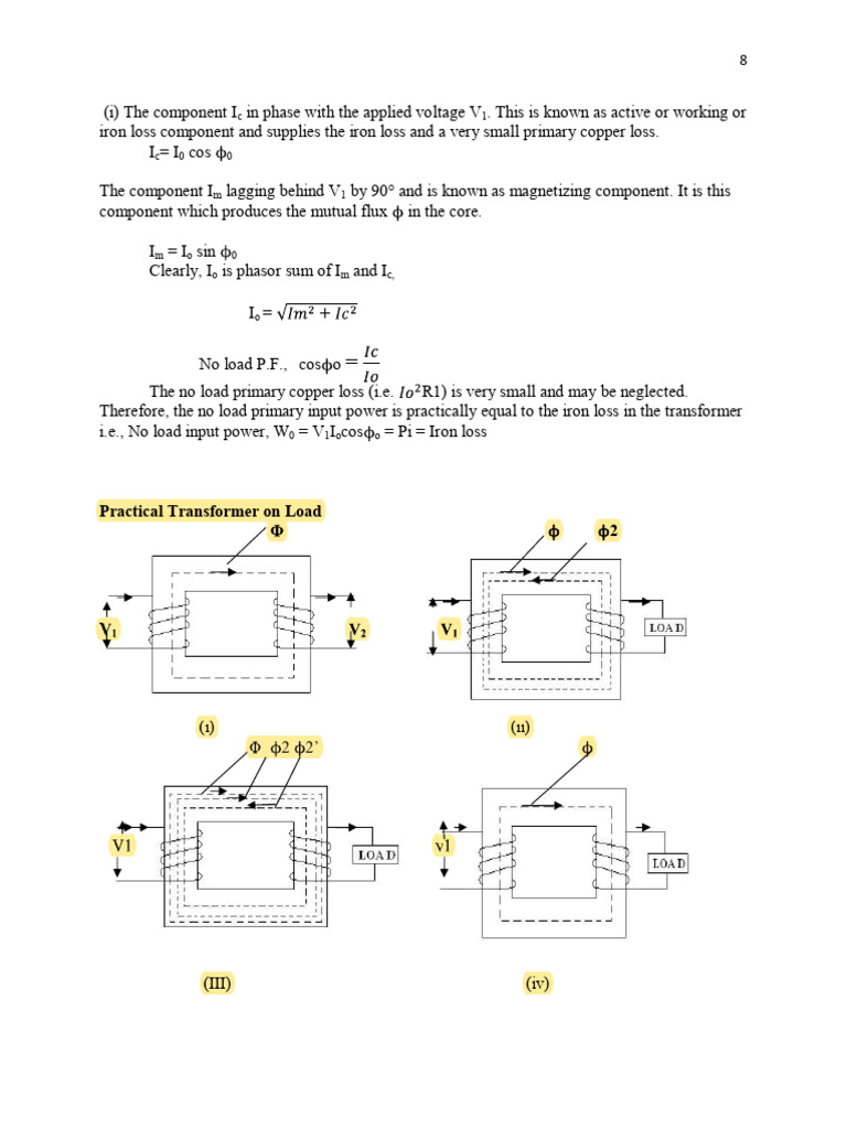 Transformer On Load Phasor Diagram | PDF | Transformer | Inductance