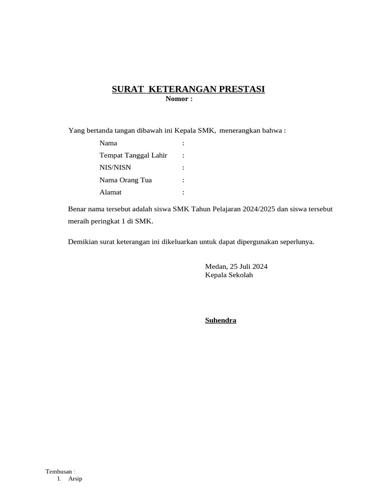 Surat Keterangan Prestasi | PDF