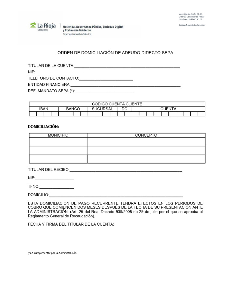 Orden Domiciliación Sepa 2023 | PDF
