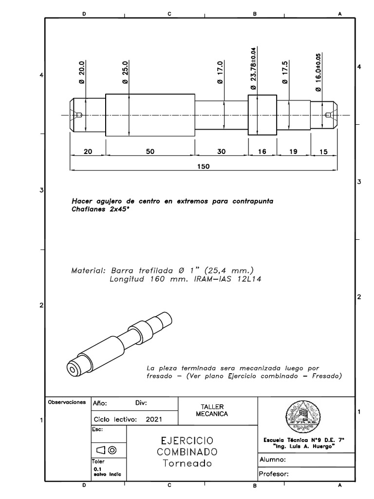 Planos de Taller Ejercicio Combinado Torno | PDF