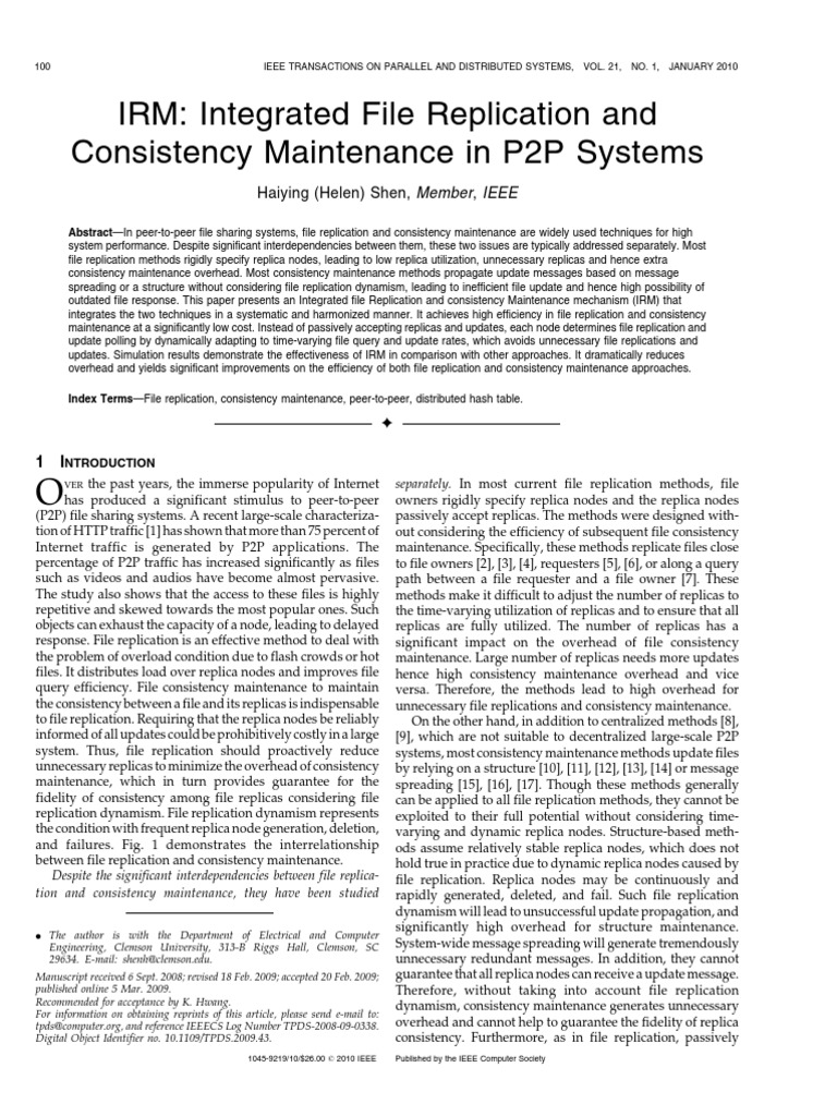 IRM Integrated File Replication and Consistency Maintenance in P2P Systems | PDF | Replication ...
