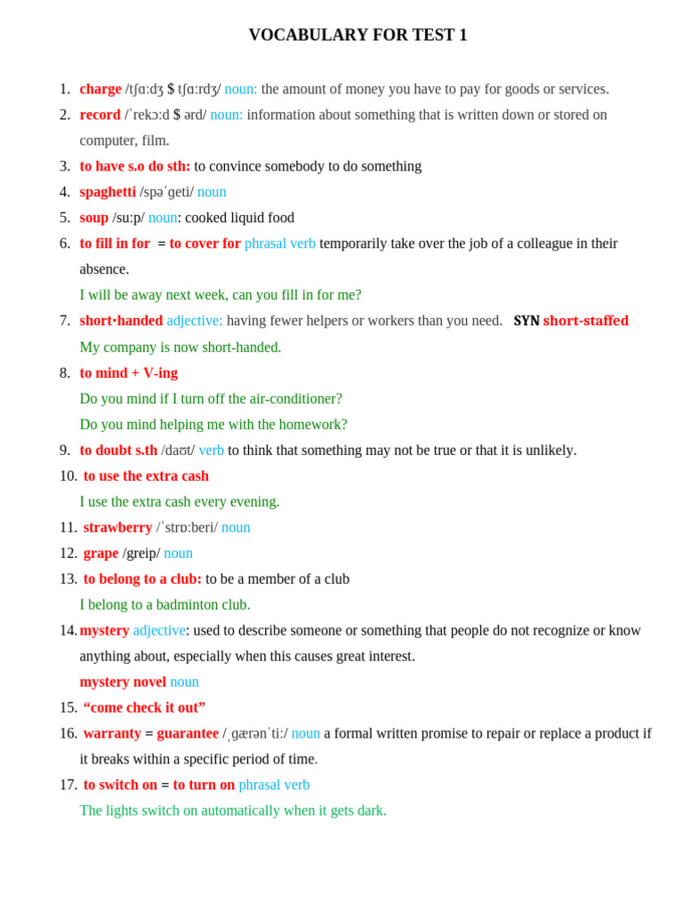 Vocabulary For Test 1 | PDF