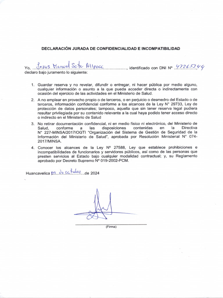 Declaracion de Incompatibilidad Jesus M Soto 2024 | PDF