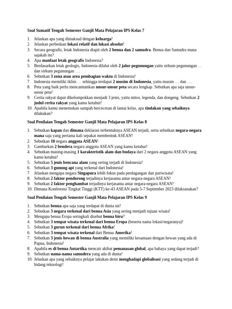 Soal STS Ganjil IPS Kelas 7 - PTS Ganjil IPS Kelas 8-9 | PDF | Seni & Disiplin Bahasa | Kajian ...
