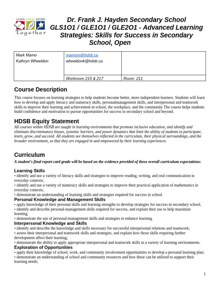 GLS1O1/GLE1O1 Course Overview | PDF | Learning | Curriculum