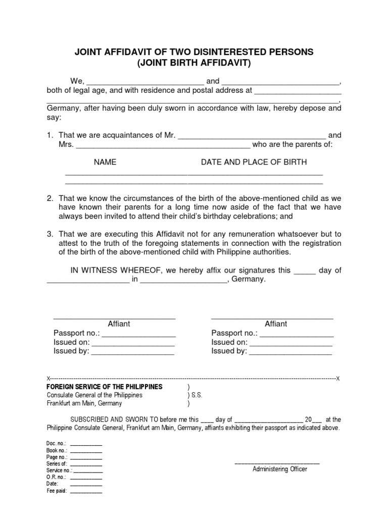 NOTARIALS - Joint Affidavit of Two Disinterested Persons