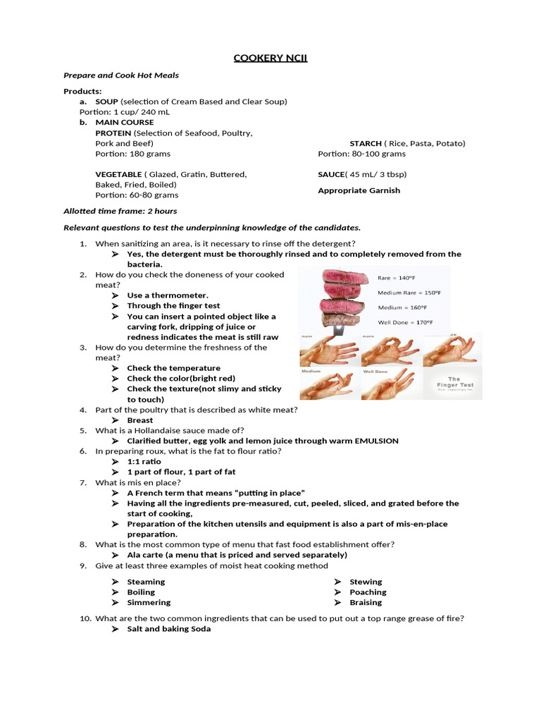 Cookery Ncii Trainees Notes Assessment Pdf Salad Cooking