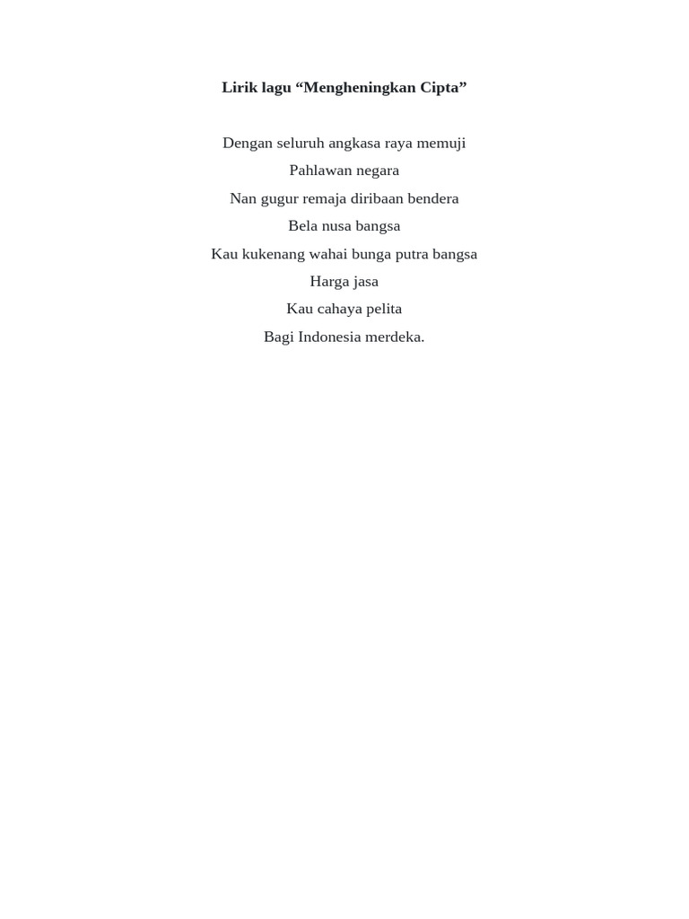 Lirik Lagu Mengheningkan Cipta | PDF