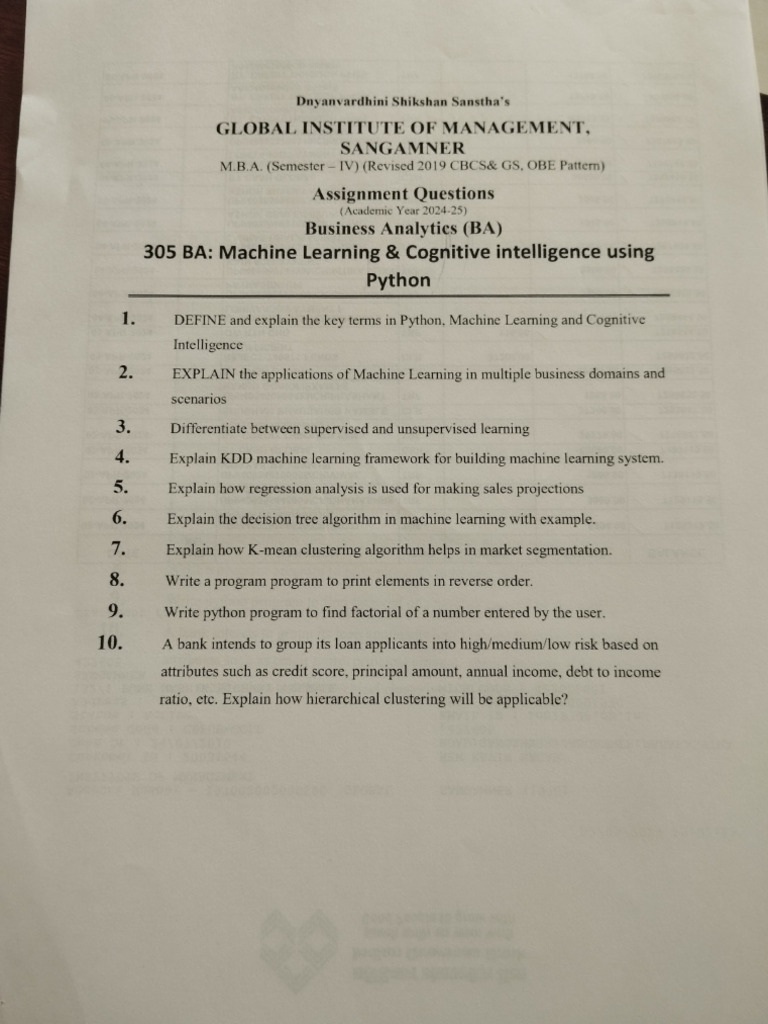 MBA Assignment: Machine Learning Focus | PDF | Machine Learning | Analytics