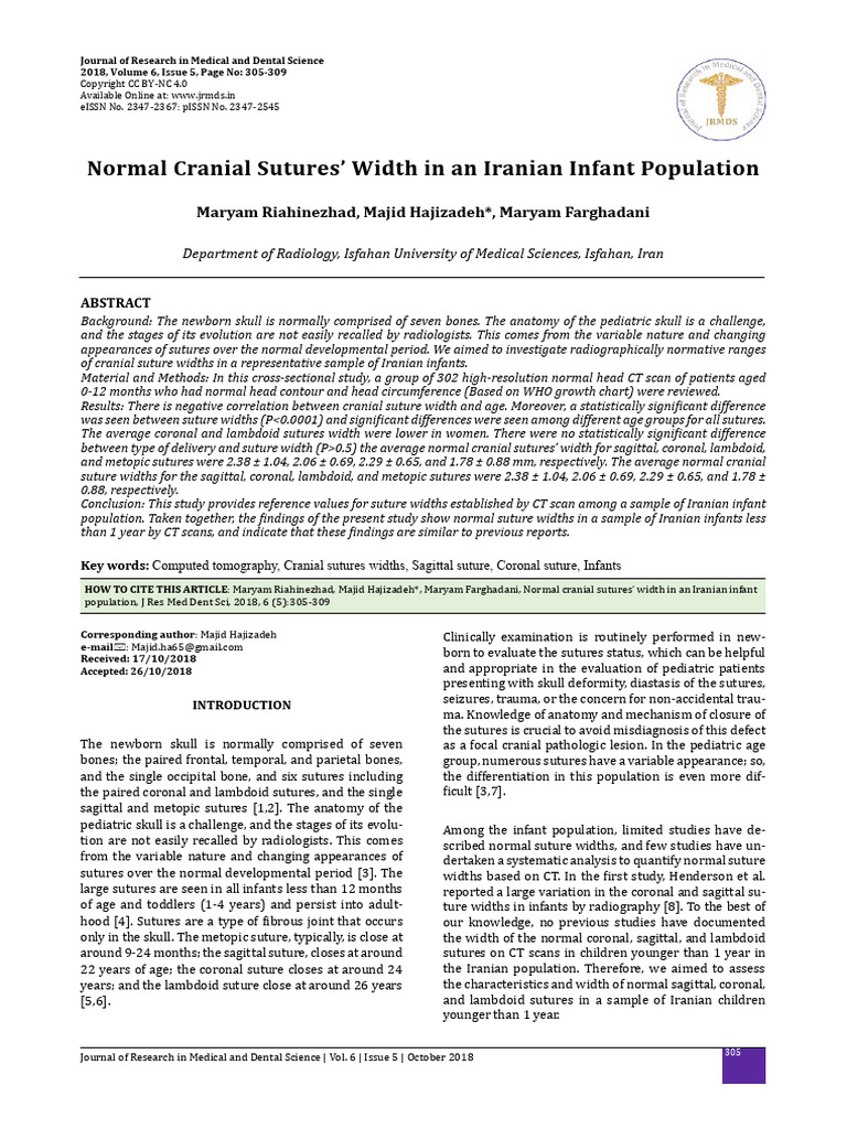 Normal Cranial Sutures Width in An Iranian Infant Population | PDF ...