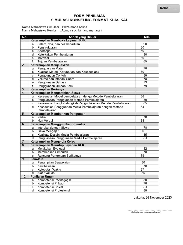 Pertemuan X-XV - FORM PENILAIAN SIMULASI KFK | PDF