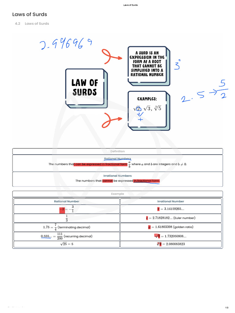 Surds Guide for Math Students | PDF | Numbers | Rational Number