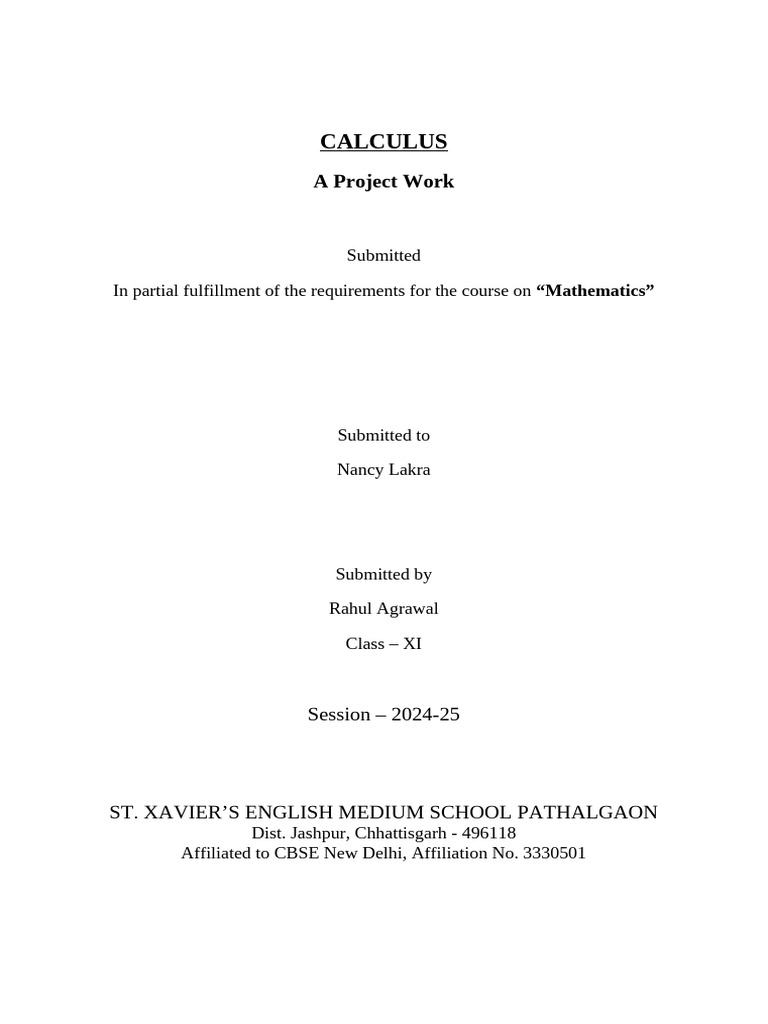 Calculus Project for Class XI | PDF