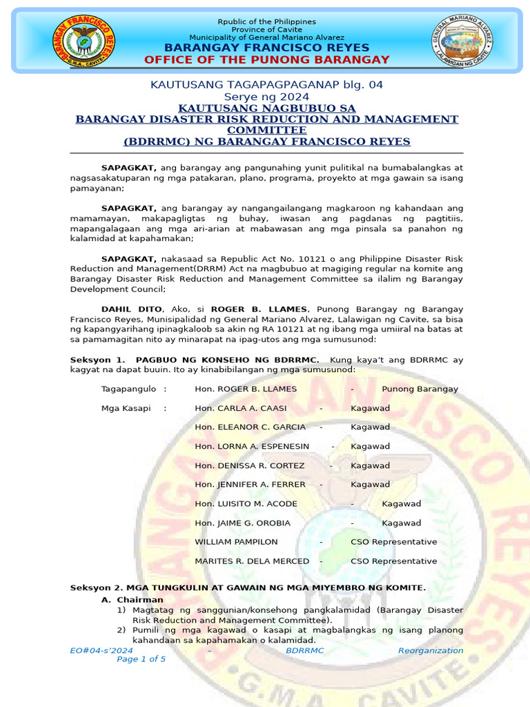 Eo04 BDRRMC Reorg | PDF