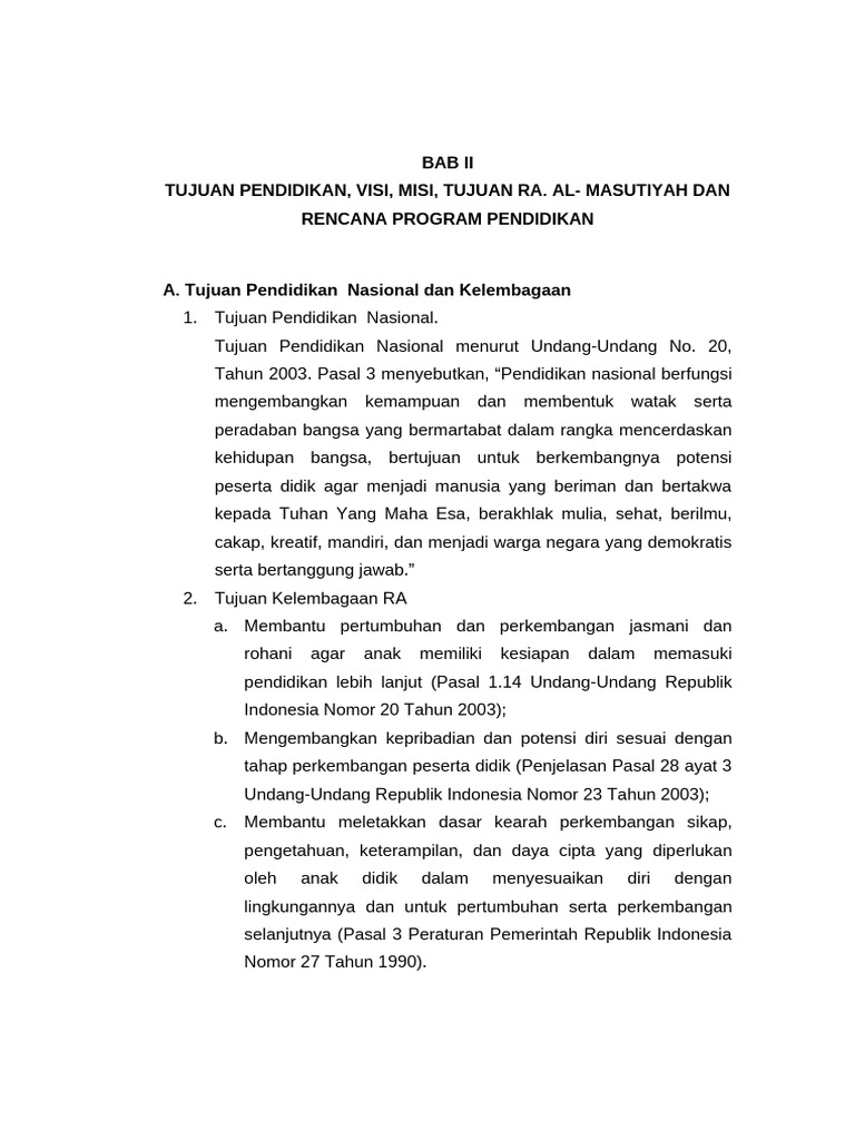 Bab II Tujuan, Visi, Misi, Tujuan Ra, Rencana Program | PDF | Karier & Perkembangan | Perjalanan