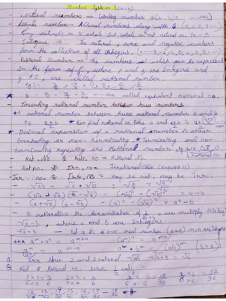 Number System Best Handwriting Notes | PDF