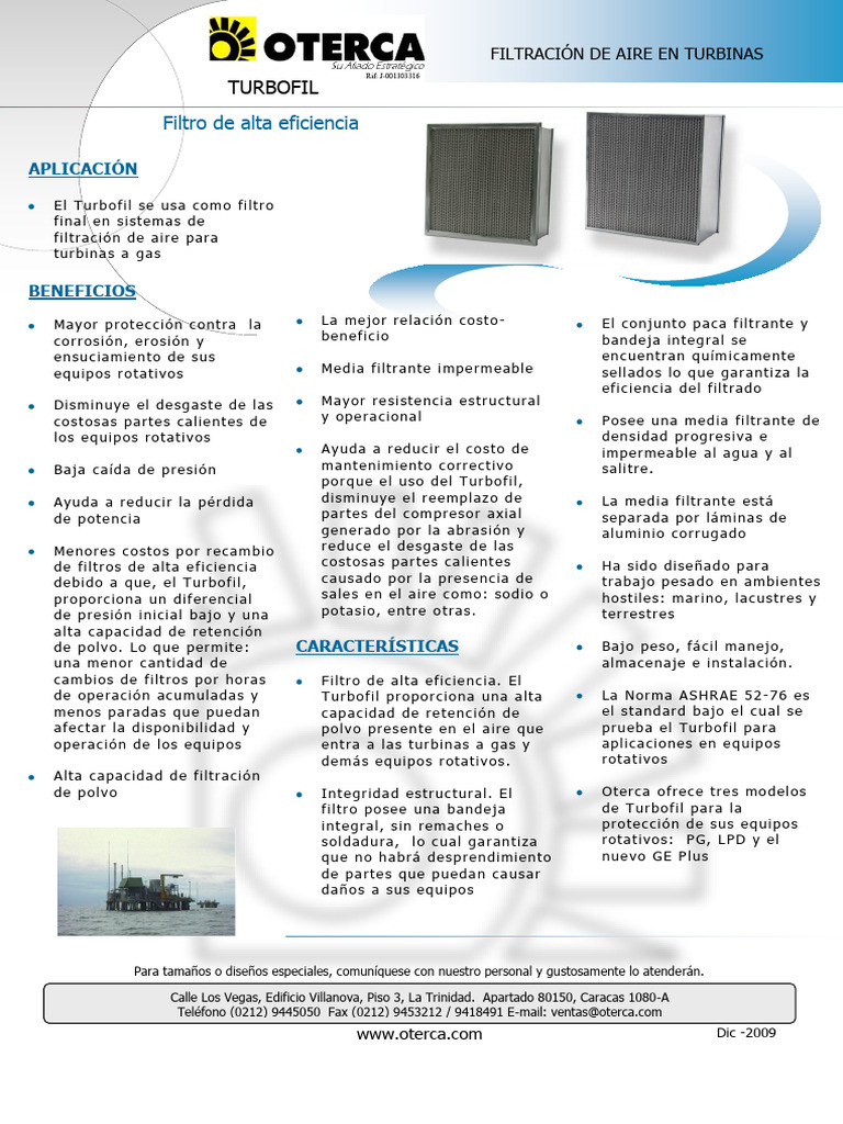 Filtro Turbofil para Turbinas a Gas | PDF | Ingeniería Química | Filtración