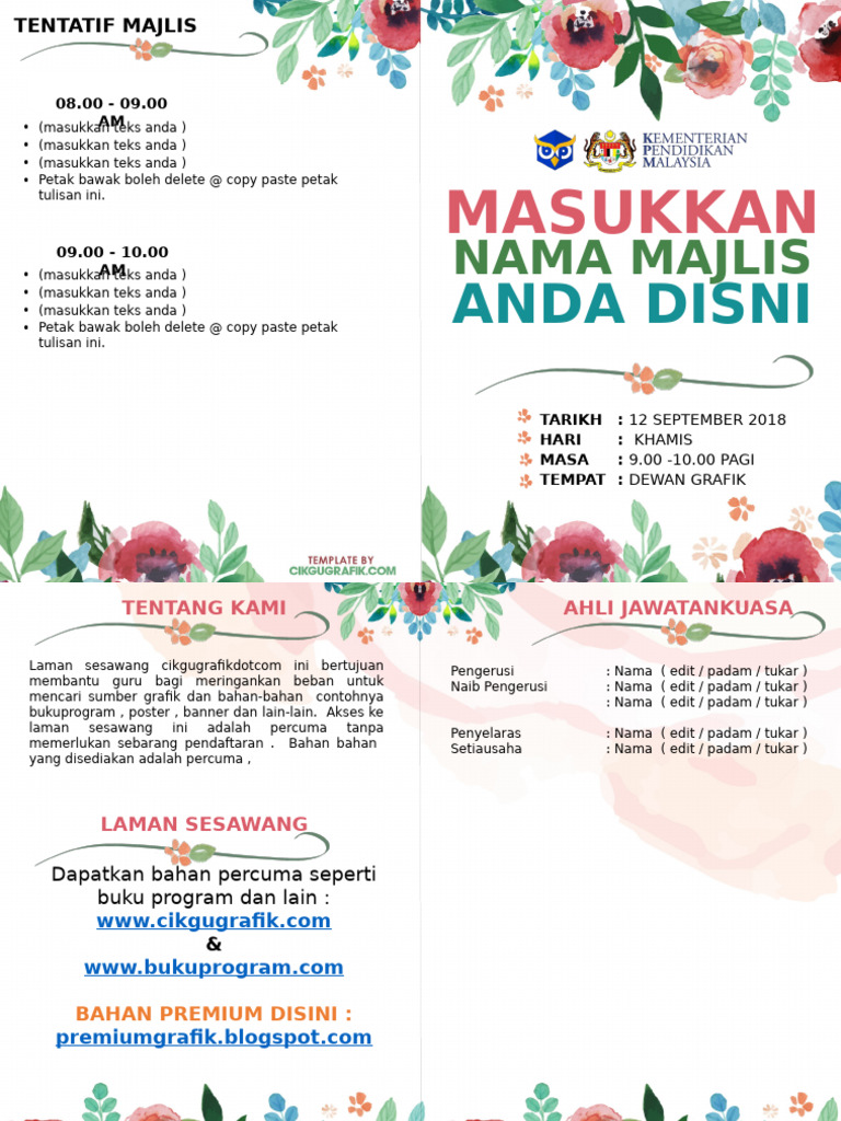Template Buku Program Tema Floral (Cikgugrafikdotcom) | PDF