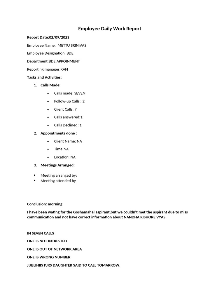 Employee Daily Work Report | PDF | Law