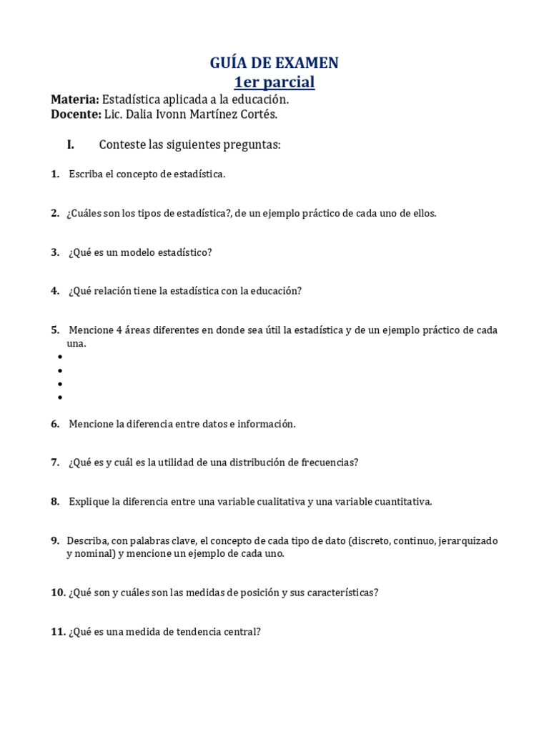 Guía de Examen 1er Parcial | PDF | Muestreo (Estadísticas) | Estadísticas