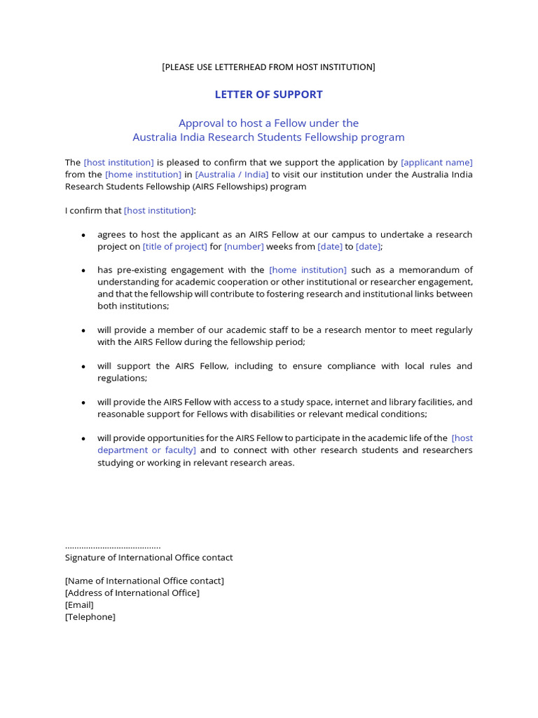 Letter of Support (From Host Institution) | PDF | Career & Growth ...