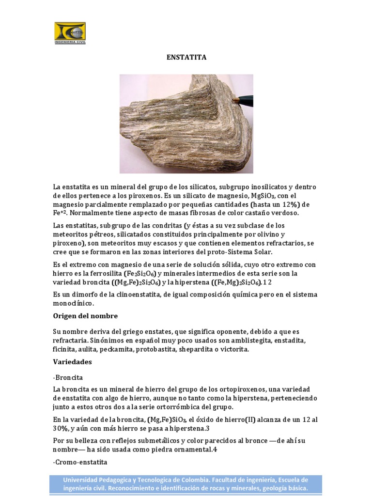 Enstatita | PDF | Rieles | Compuestos químicos