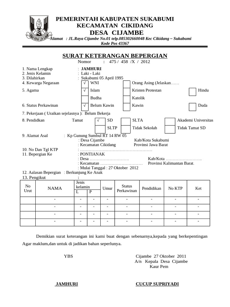 Surat Keterangan Bepergian Jamhuri | PDF