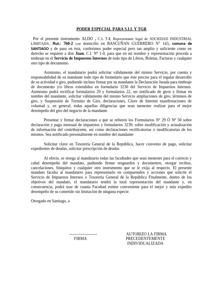 PODER ESPECIAL PARA SII y TGR | PDF | Gobierno