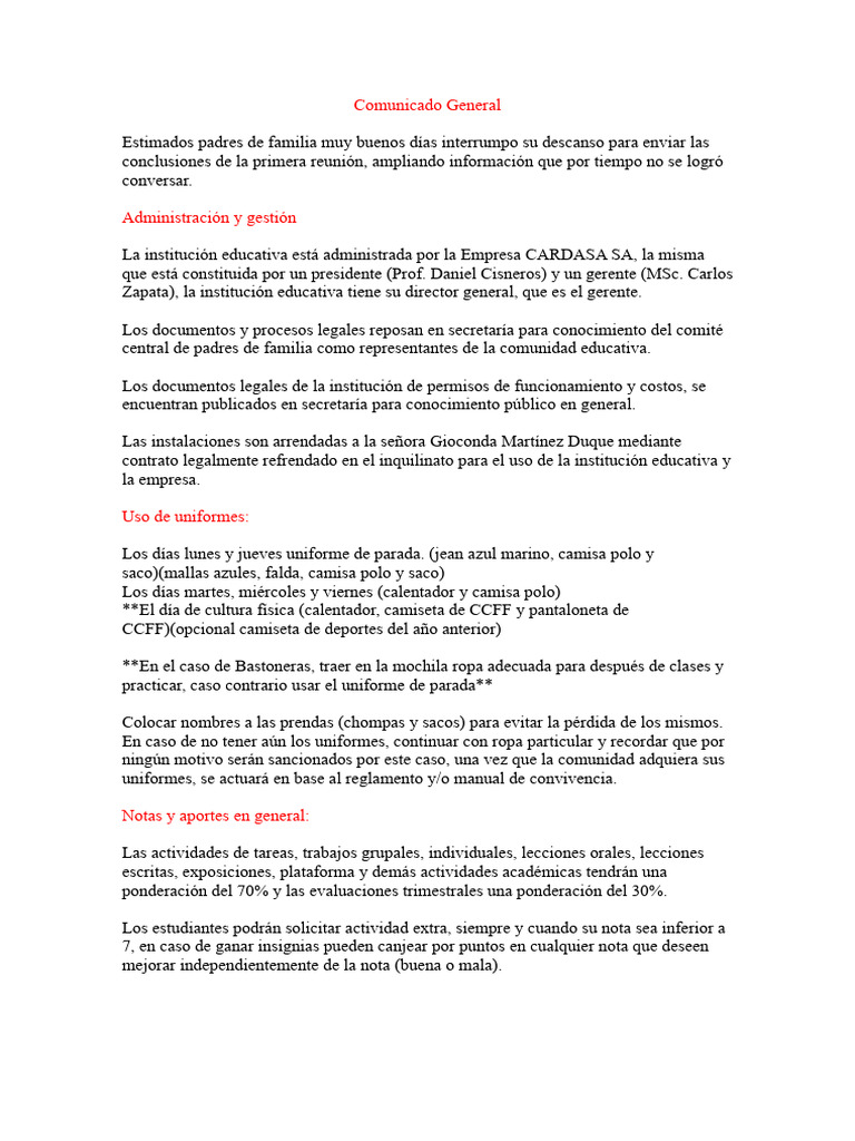 Comunicado General Primera Reunión-Signed | PDF | Estilo de vida
