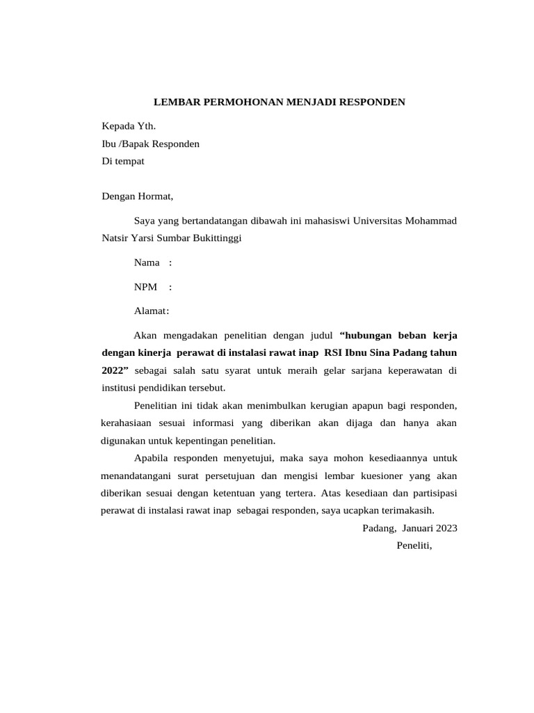 Lampiran Permohonan Responden | PDF