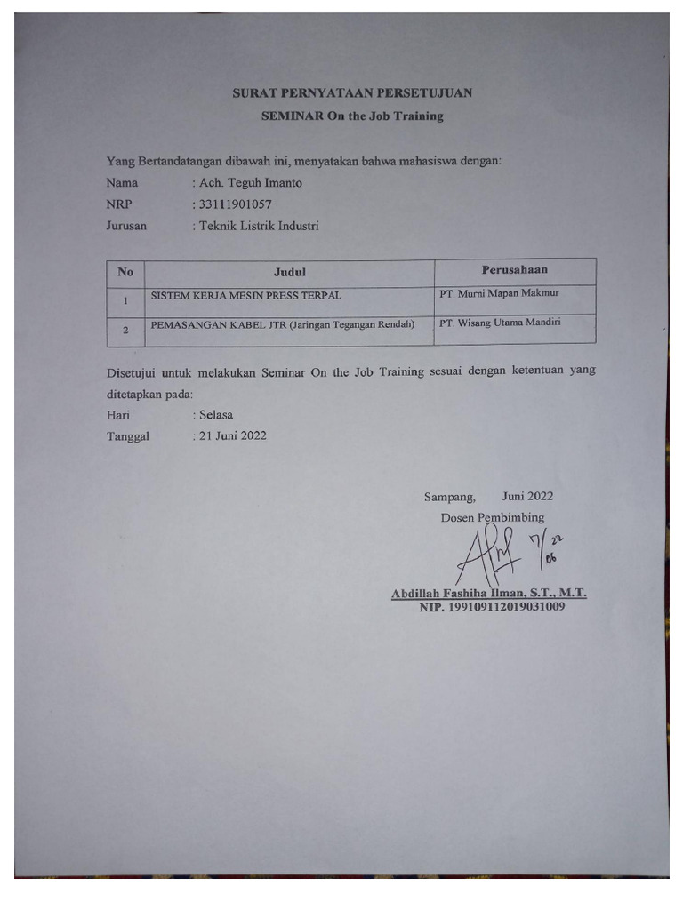 Surat Perstujuan Teguh | PDF