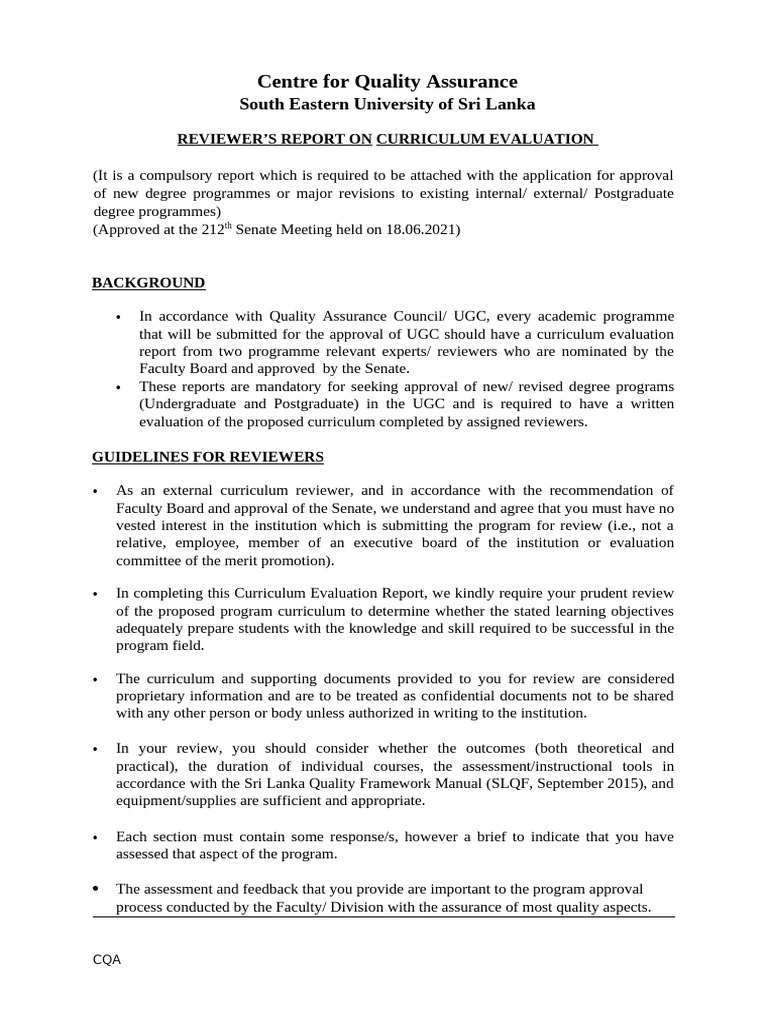 Forms - Curriculum Review Report | PDF | Curriculum | Evaluation