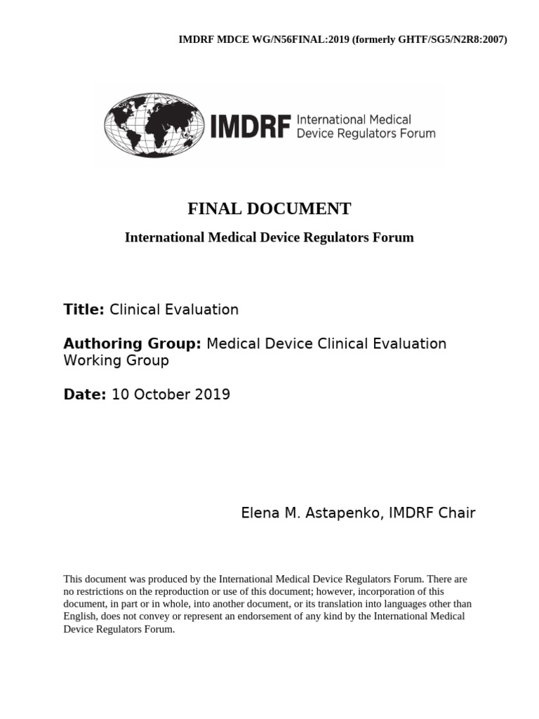 Imdrf Tech 191010 Mdce n56 | PDF | Medical Device | Evaluation