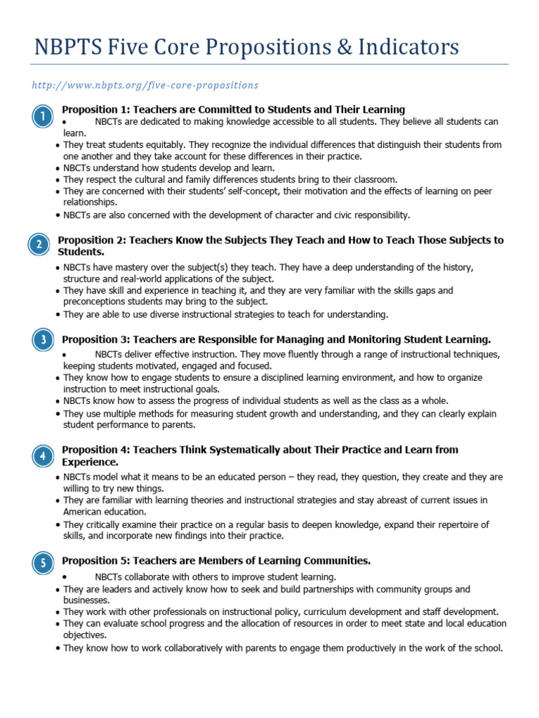 Nbpts Five Core Propositions 1 | PDF | Teachers | Learning